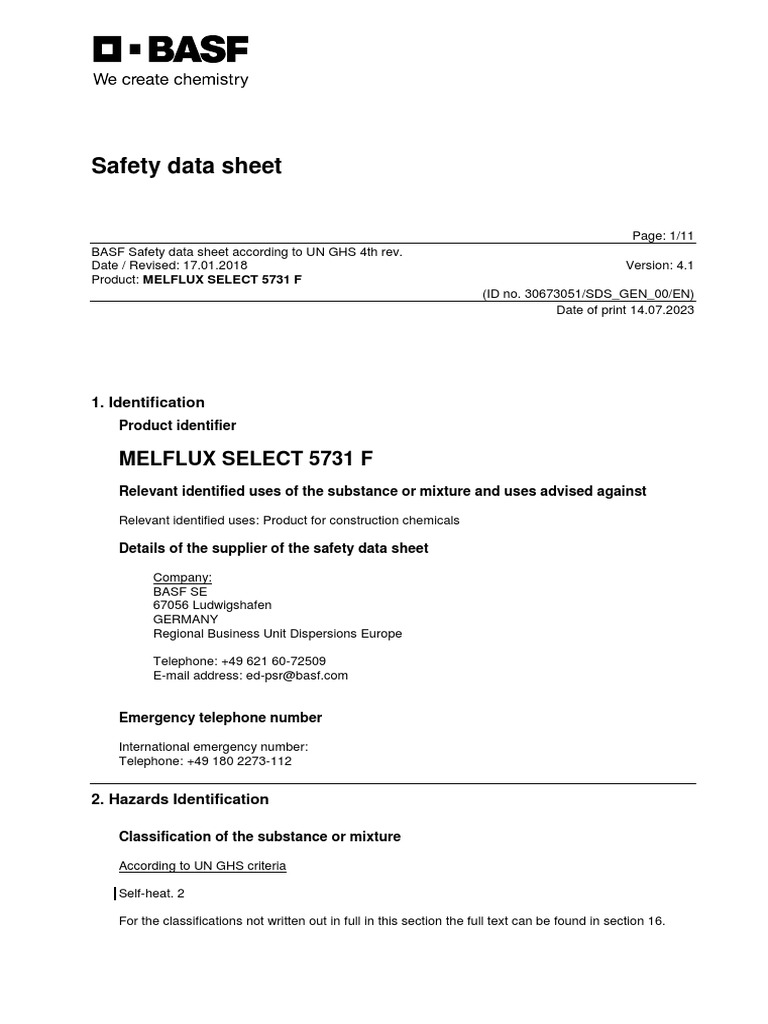 Melflux Select 5731 F Safety Data Sheet | PDF | Dangerous Goods | Toxicity