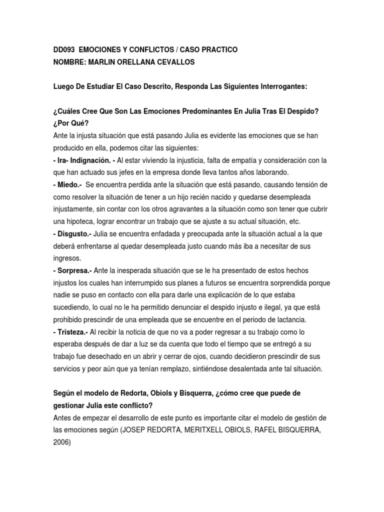 Caso Practico Emociones y Conflictos | PDF | Las emociones | Temor