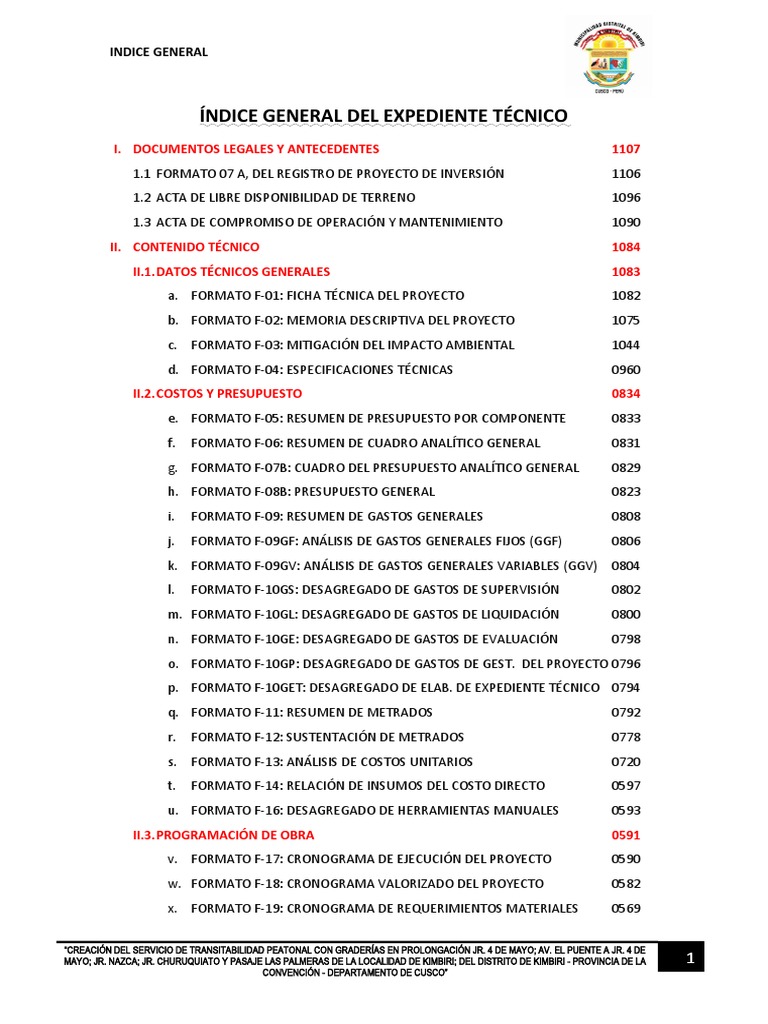 Índice General Del Expediente Técnico Ok | PDF | Presupuesto | Sector privado