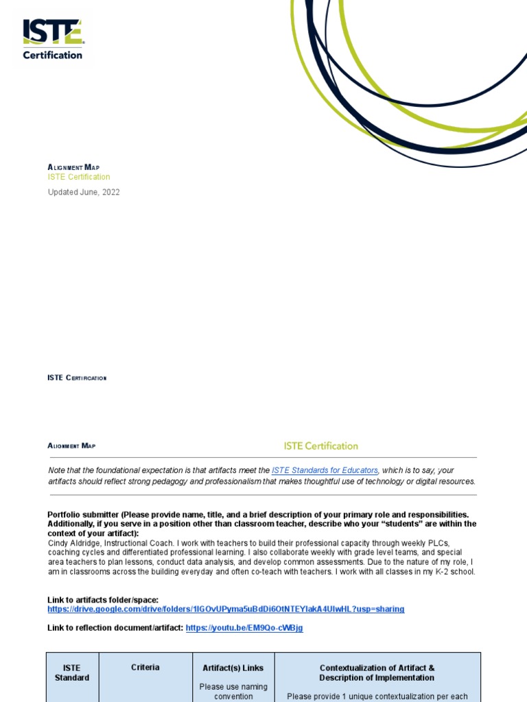 iste certification - alignment map june 2022 aldridge | PDF