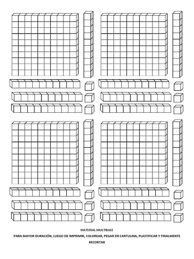 Bloques Imprimibles De Base Diez Para Matemáticas Material Base 10