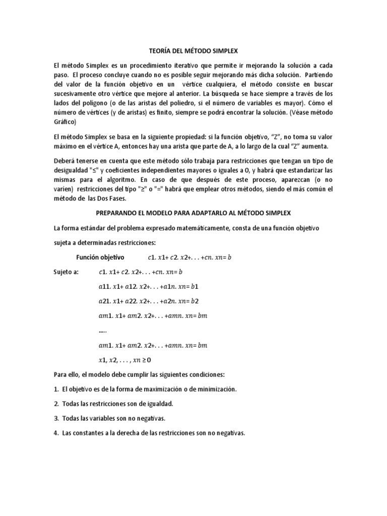 Método Simplex Tabular Pdf Optimización Matemática Desigualdad