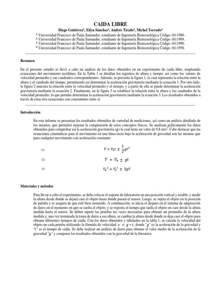 Informe 04 Caida Libre | PDF | Aceleración | Velocidad