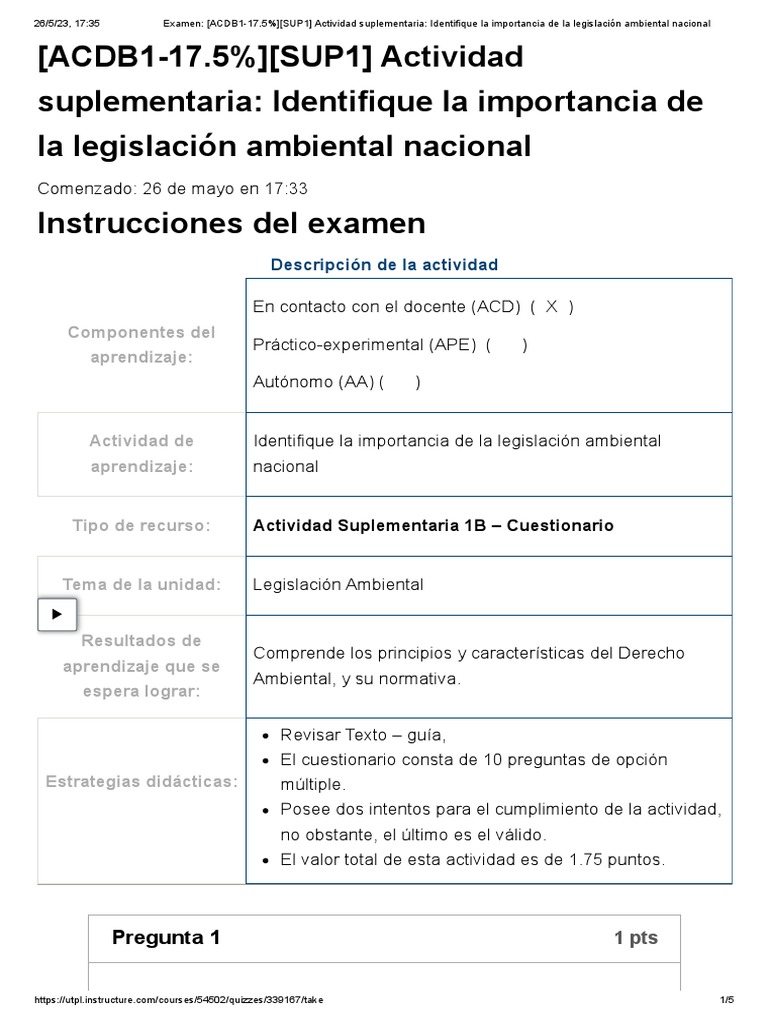 Examen - (ACDB1-17.5%) (SUP1) Actividad Suplementaria - Identifique La Importancia de La ...