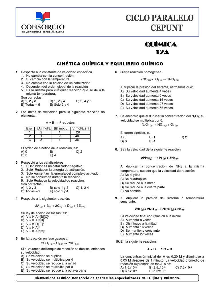 Quim. (12a) Cinetica Química y Equilibrio Quimico 17-02-22 | PDF | Cinética química | Equilibrio ...