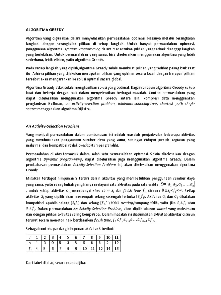ALGORITMA GREEDY An Activity Selection Problem | PDF