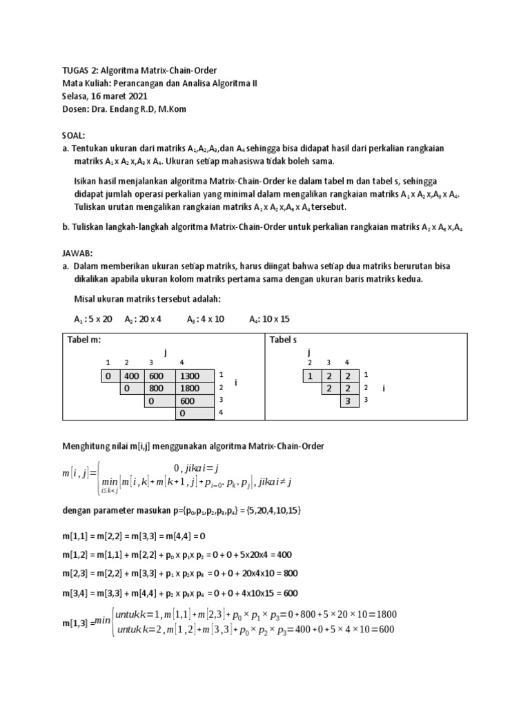 JAWABAN TUGAS 2. Algoritma Matrix-Chain-Order | PDF