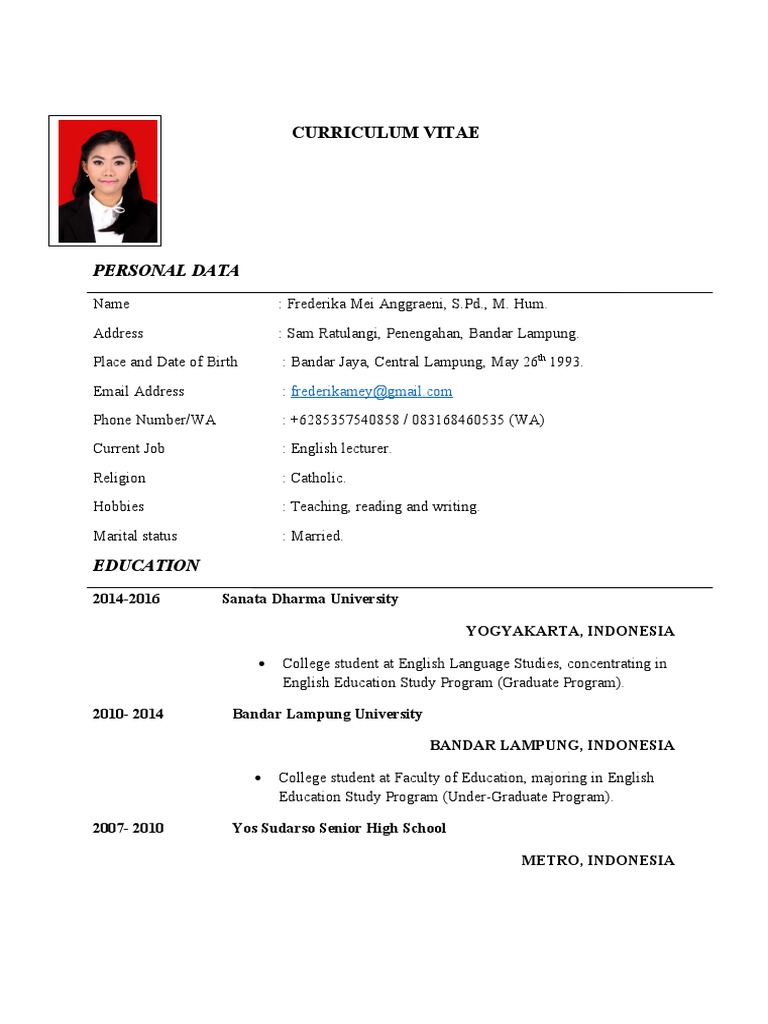 Curriculum Vitae & Application Letter | PDF | Cognition | Behavior Modification