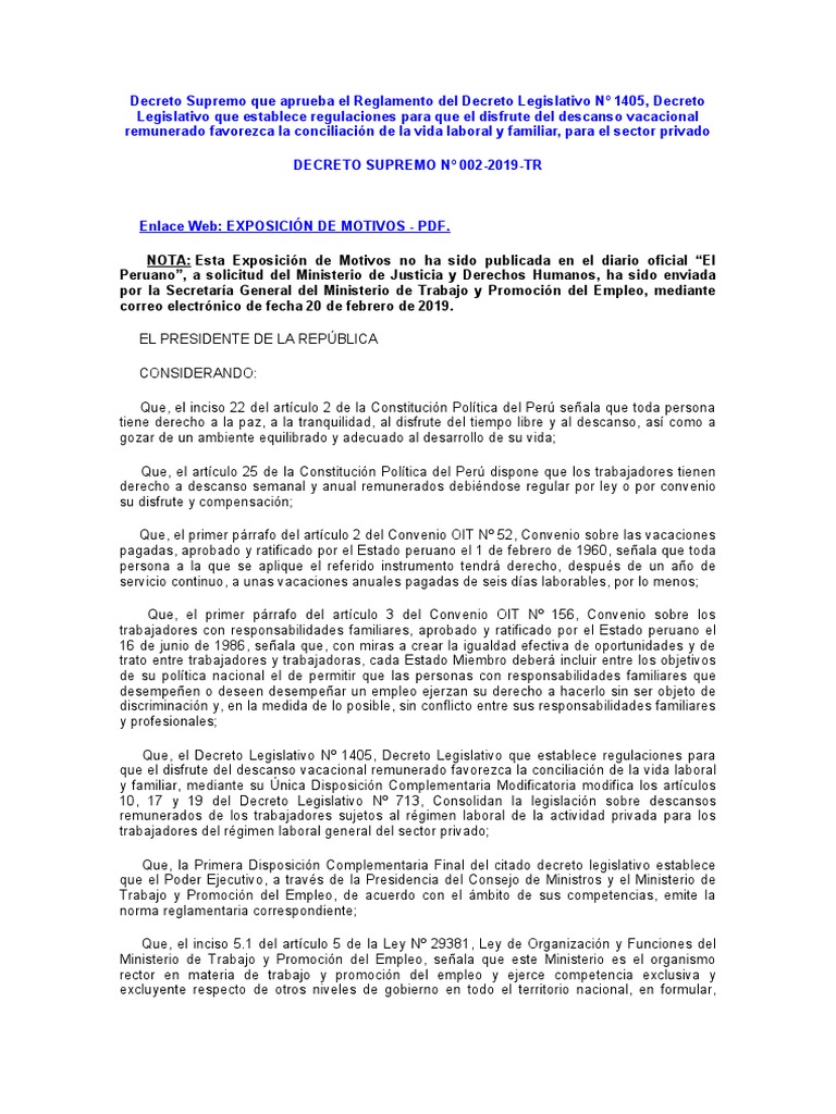4B. Reglameneto Modificaciones Del Rgto. Dec. Leg. 713 Ley Descansos Remunerados | PDF | Derecho ...