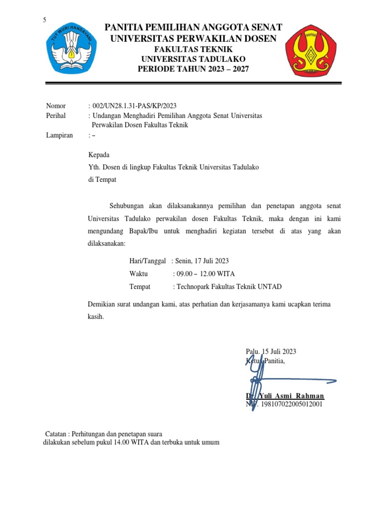 Surat Undangan Menghadiri Kegiatan Dos | PDF