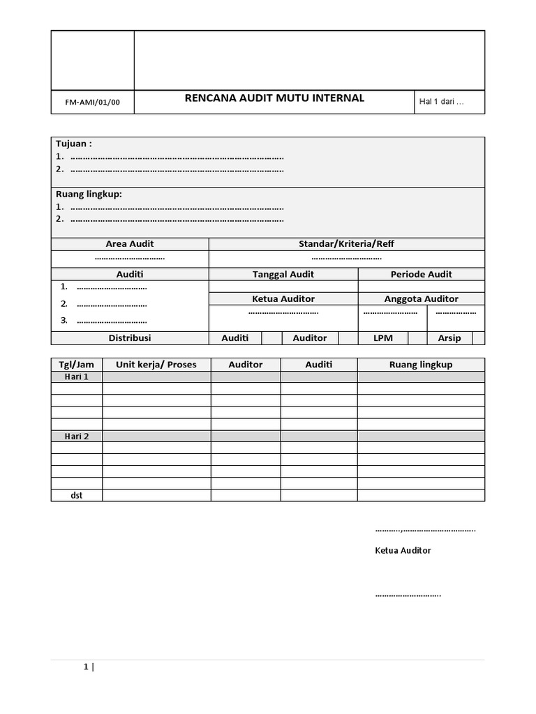 FM01 - Rencana Audit Mutu Internal | PDF