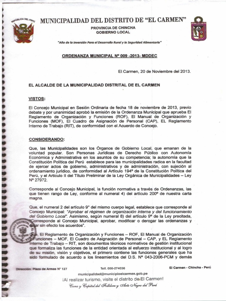Mof El Carmen | PDF | Gobierno local | Alcalde