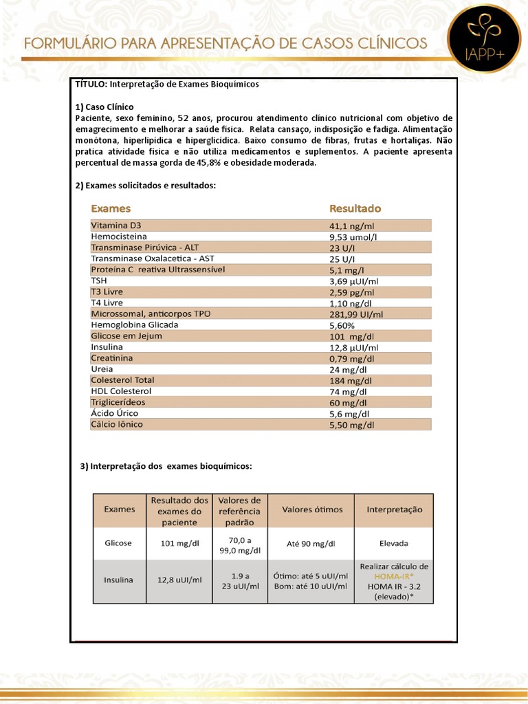 Caso Clinico Interpretacao Dos Exames Bioquimicos | PDF