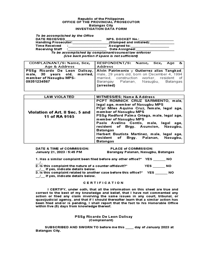 Investigation Data Form | PDF