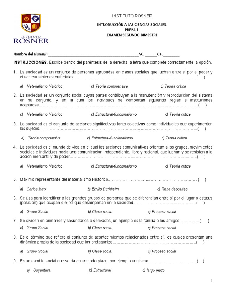 EXA 2° PE. C. Sociales | PDF | Sociedad | Institución