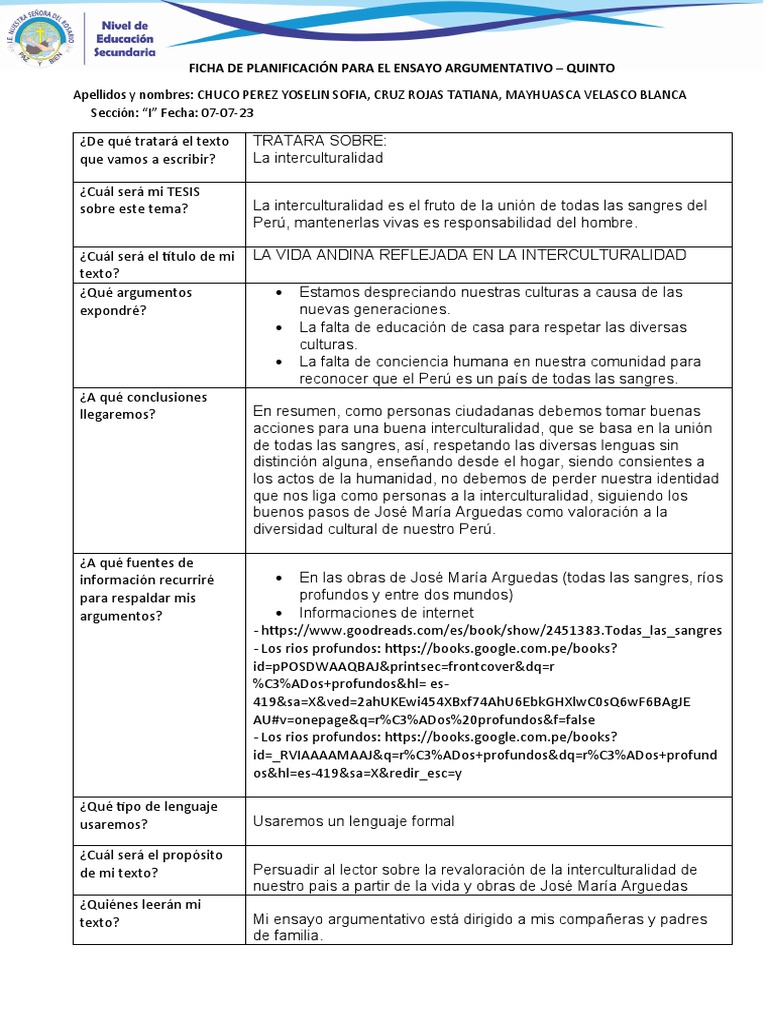 Ficha de Planificación para El Ensayo Argumentativo | PDF | Ensayos