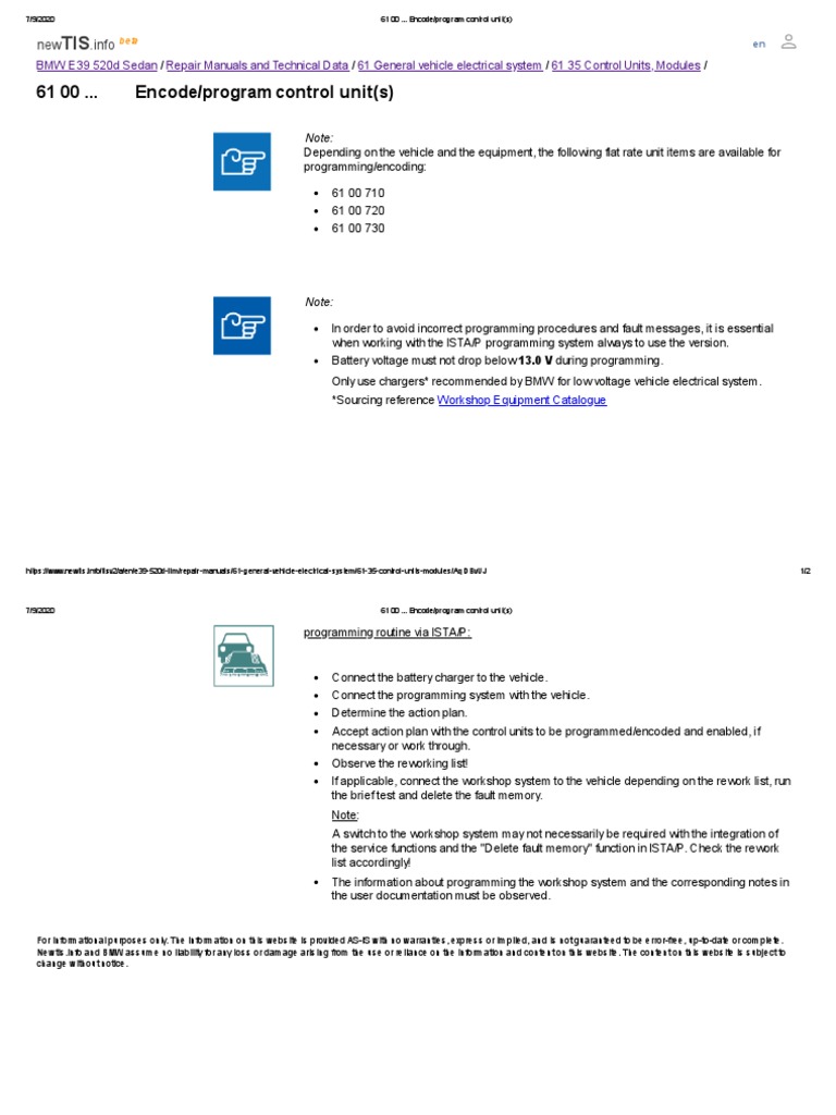 BMW E39 520d Control Unit Guide | PDF | Battery Charger | Information