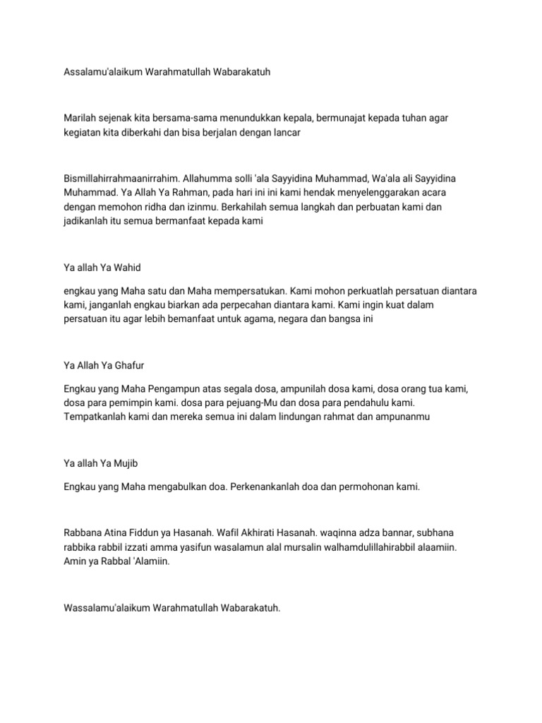 Teks Doa Pembukaan | PDF