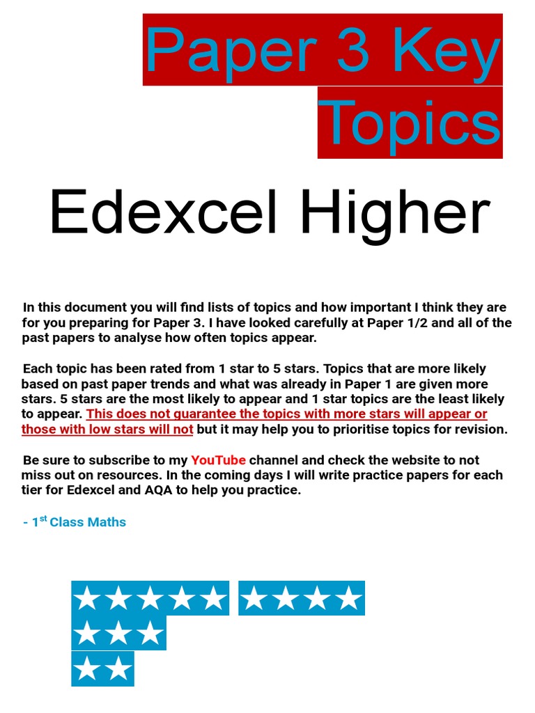 Key Topics Edexcel Higher Paper 3 | PDF | Area | Equations