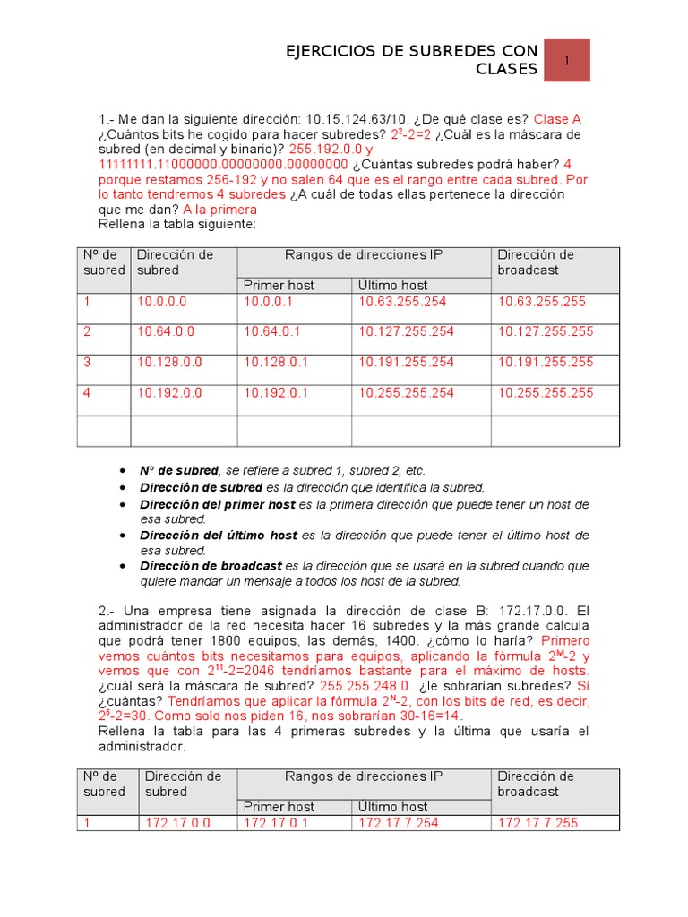 Ejercicios de Subredes Con Clases Resueltos | PDF | Arquitectura de Computadores | Internet