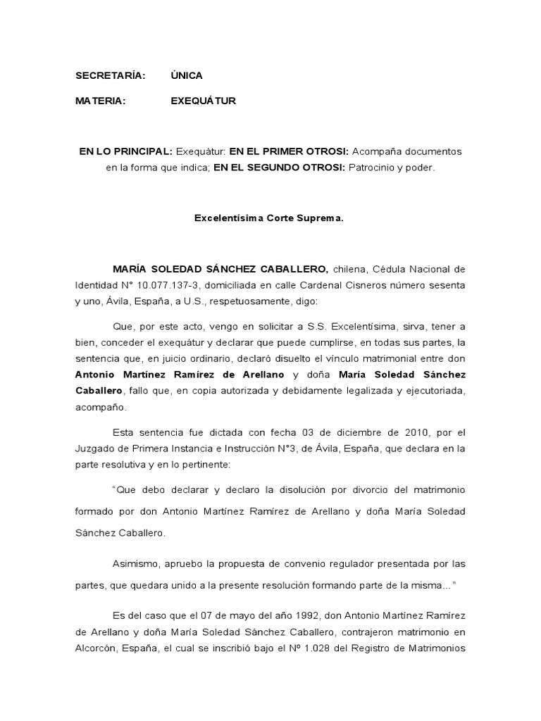 Modelo Exequatur | PDF | Sentencia (ley) | Procedimiento Civil