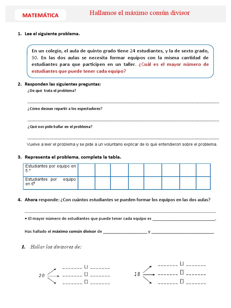D4 A2 FICHA MAT. Hallamos El Mayor Divisor Común. | PDF