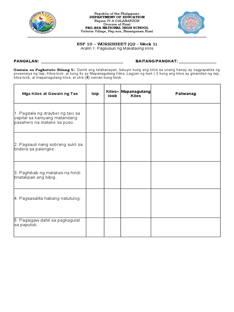 ESP 10 Q2 - Gawain Sa Pagkatuto Bilang 5 | PDF