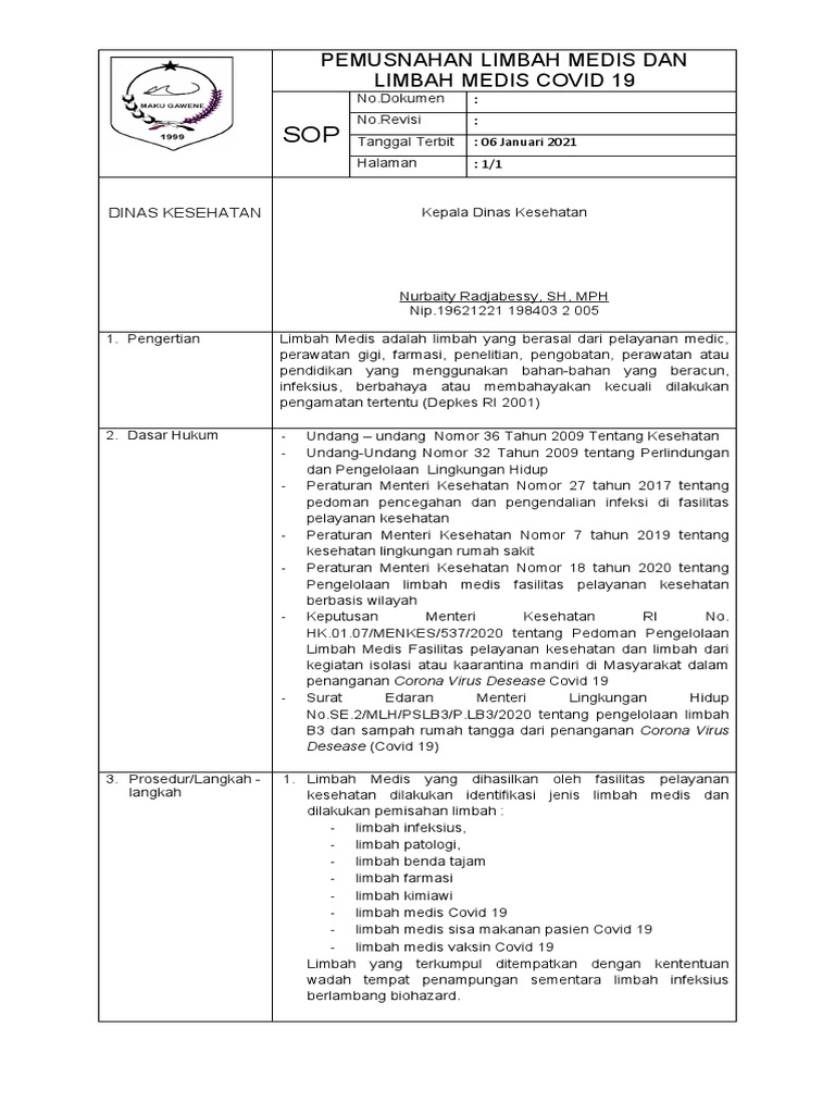 Sop Sampah Medis | PDF