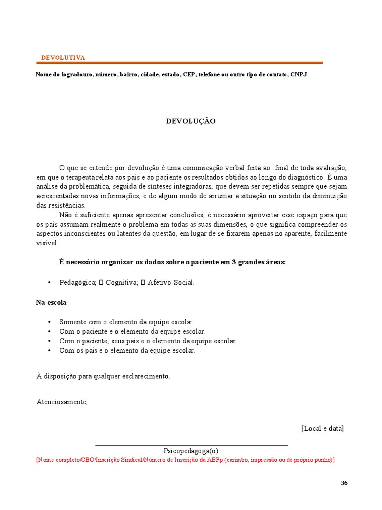 Modelo de Devolutiva | PDF