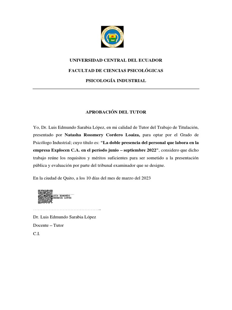 Aprobación Del Tutor | PDF