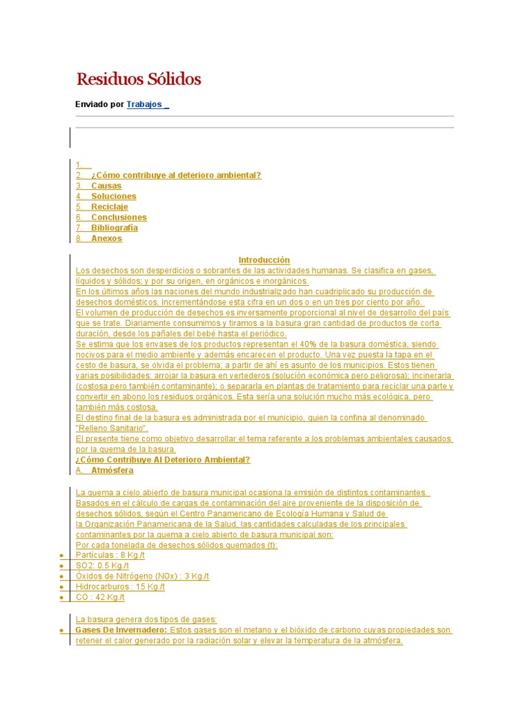 Residuos Sólidos | PDF | Residuos | Vertedero