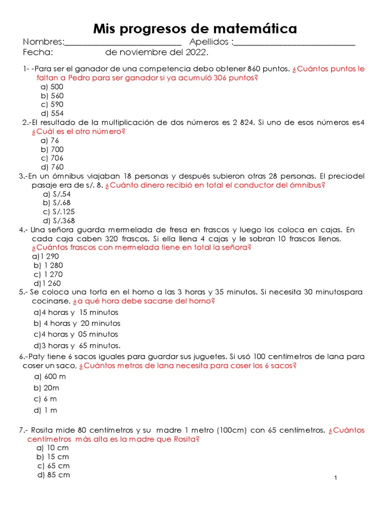 Mis Progresos de Matemática | PDF