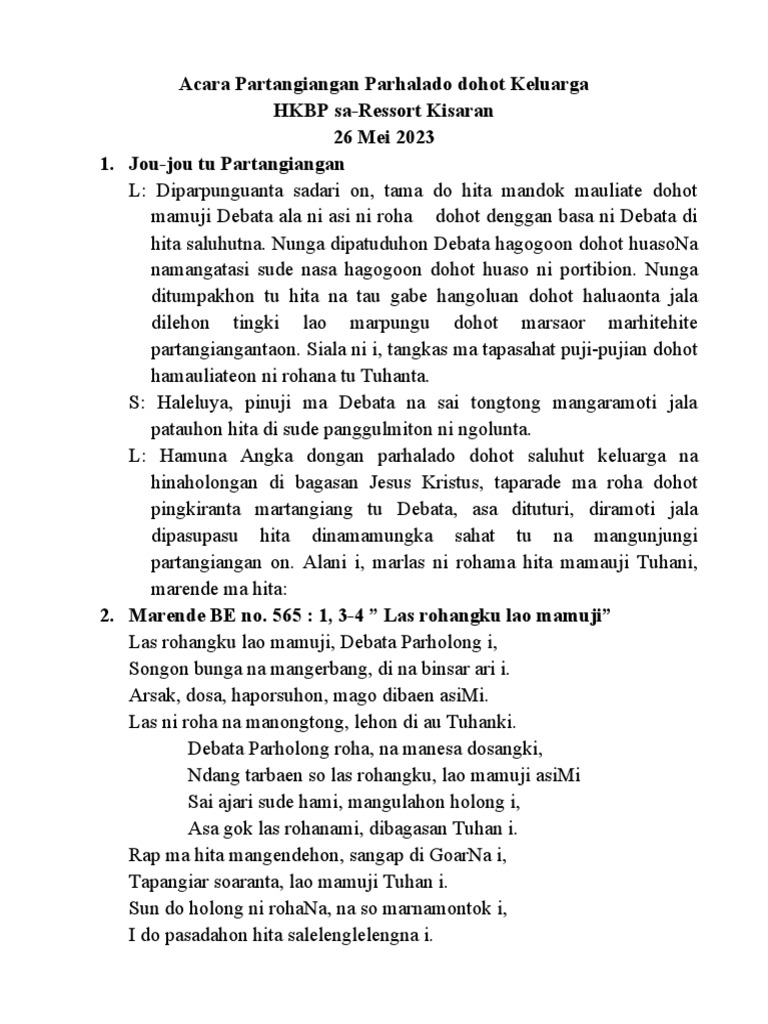 Acara Partangiangan HKBP Kisaran | PDF | Agama & Spiritualitas