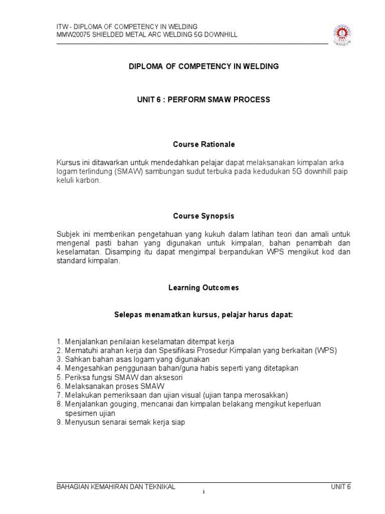 Modul Mmw20075 - Unit 6 - Perform Smaw Process | PDF