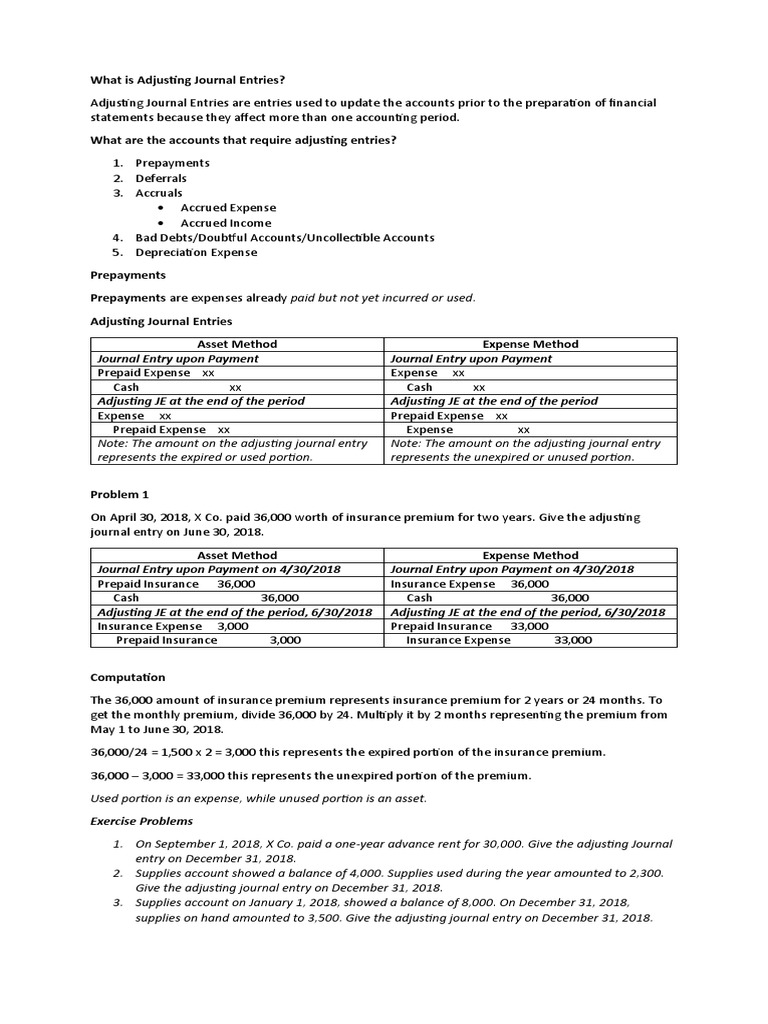 Adjusting Journal Entries | PDF | Deferral | Expense
