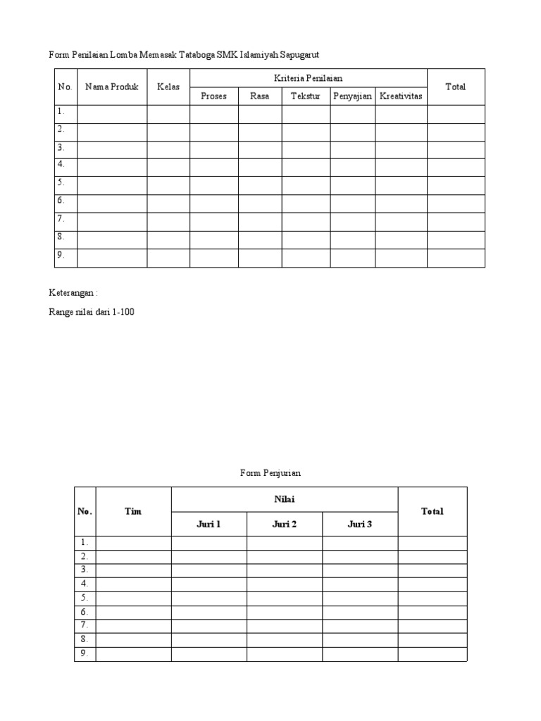 Form Penilaian Lomba Memasak | PDF Form Penilaian Lomba Memasak | PDF