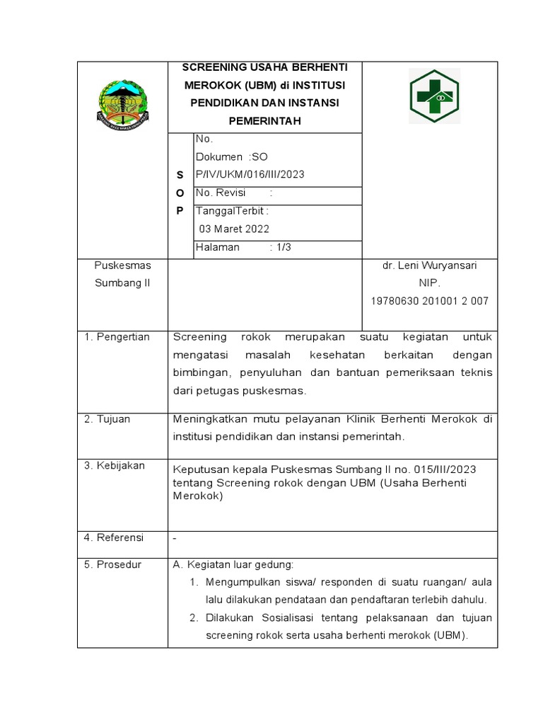 SOP UBM di Puskesmas Sumbang II | PDF