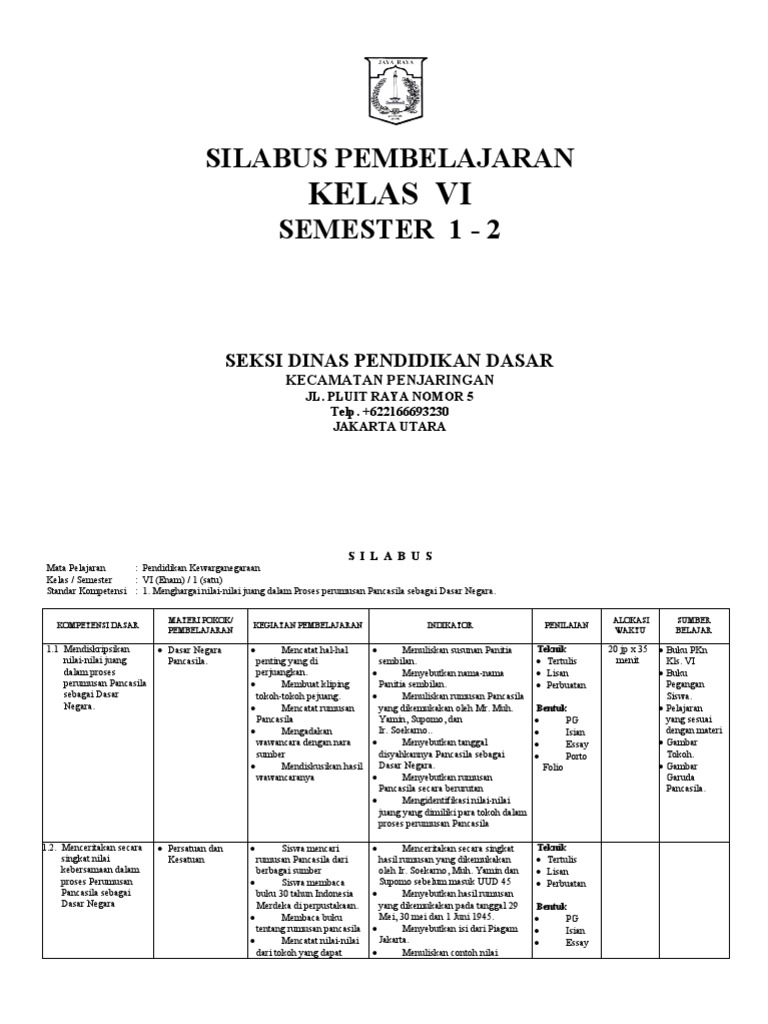 Silabus Kelas Vi | PDF