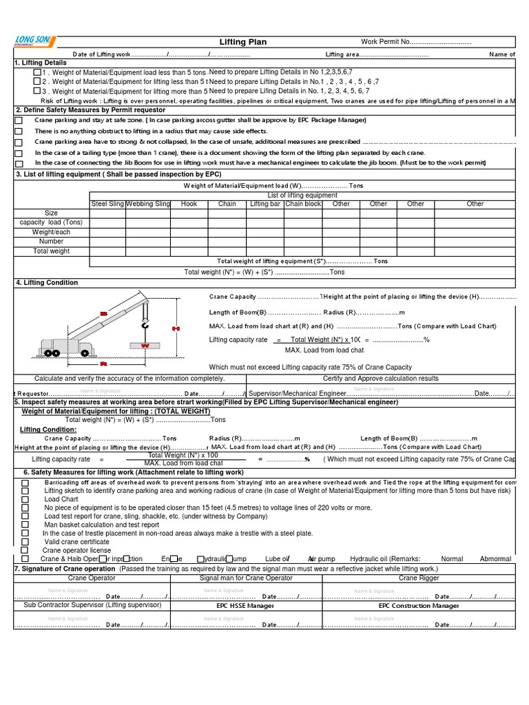 Lifting Plan Sheet | PDF | Crane (Machine) | Ton