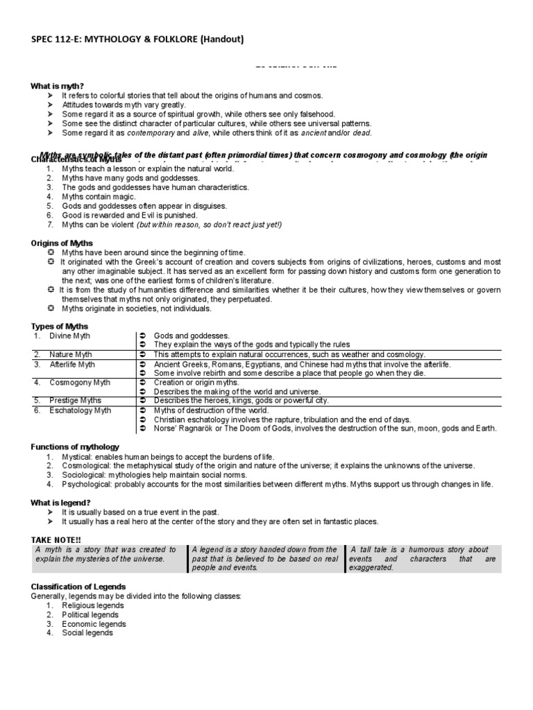 Mythology Amp Folklore Handout | PDF | Isis | Osiris