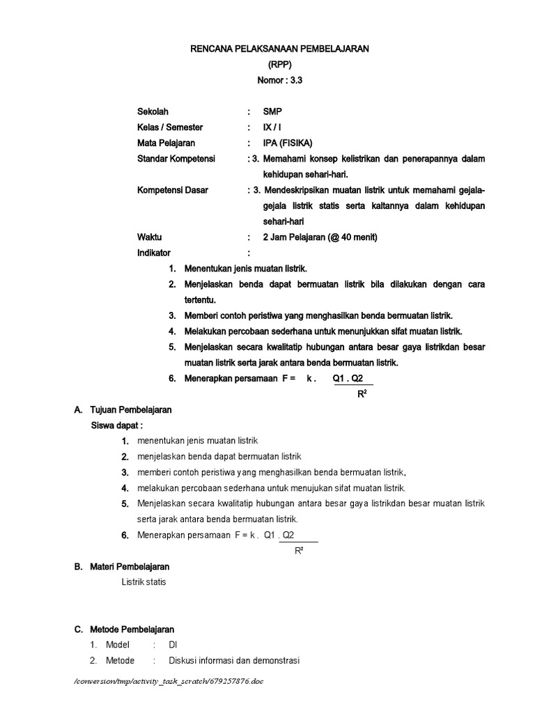 RPP Ipa Fisika Kelas Ix | PDF