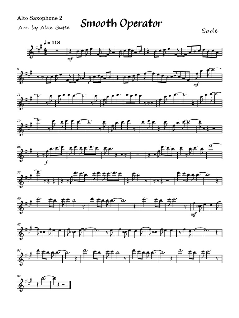 Smooth Operator Alto Sax Sheet Music | PDF