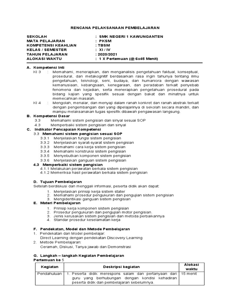 RPP 2. Sistem Pengisian PKSM 2021 | PDF