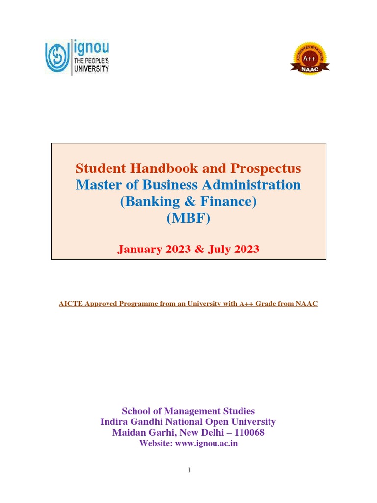 MBA (B & F) Student Handbook and Prospectus | PDF | Master Of Business ...