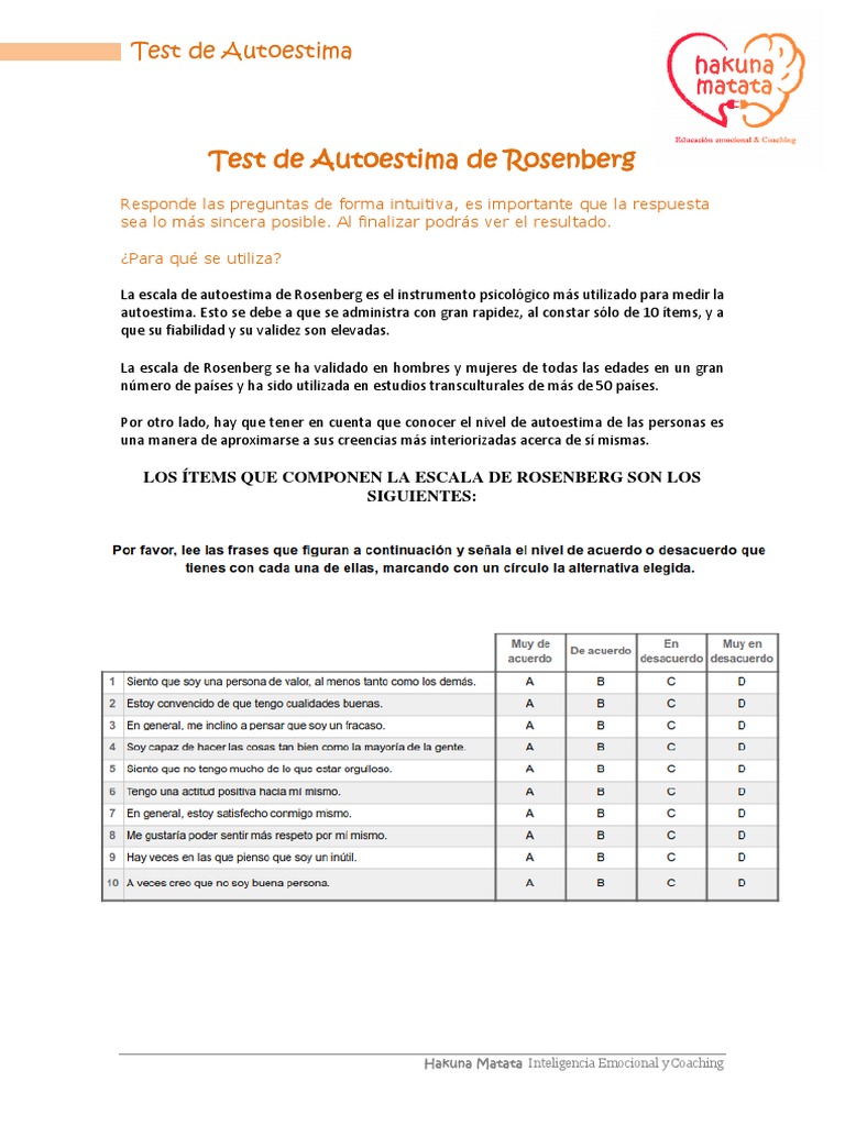 Ejercicio 8 Test de Autoestima | PDF | Autoestima | Ciencia cognitiva