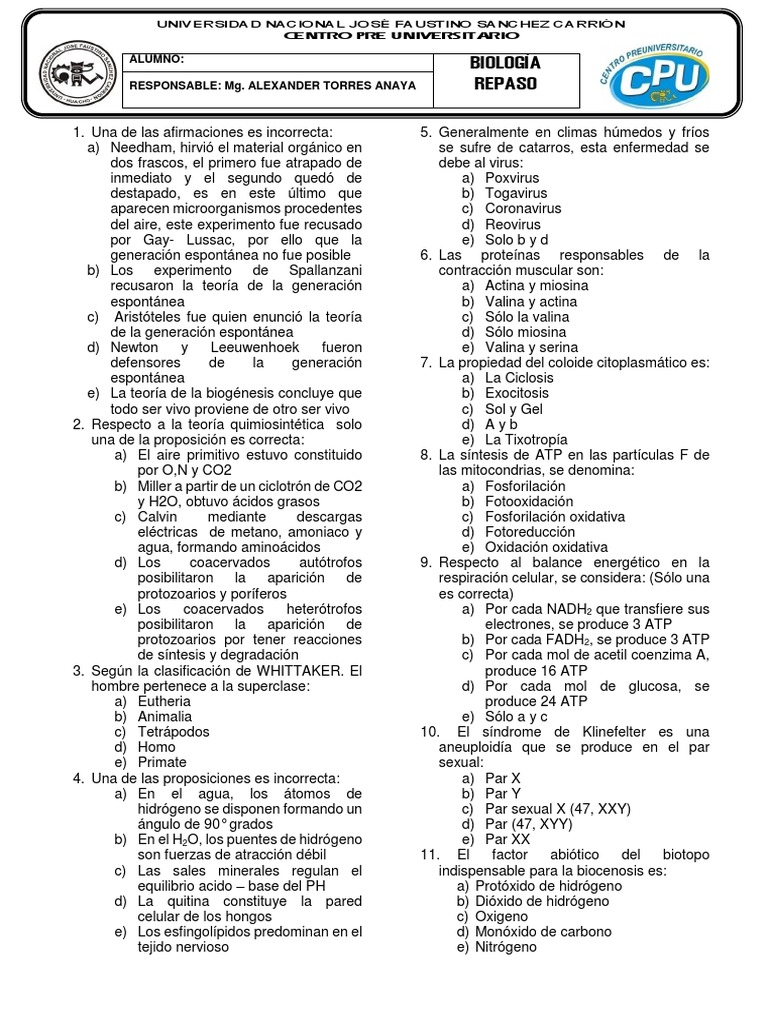 Cpu Repaso | PDF | Mitosis | Trifosfato de adenosina