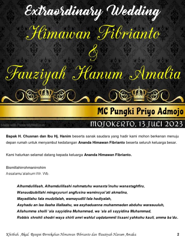 MC Khitbah, Akad. Resepsi Hanum Himawan | PDF