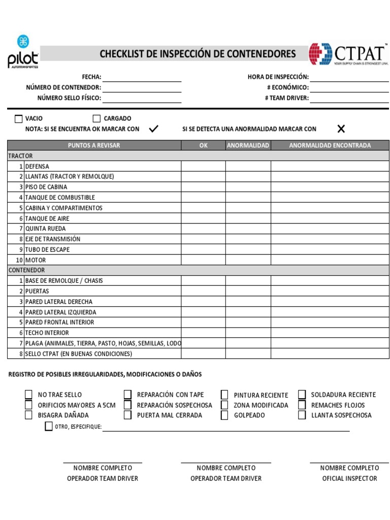 Checklist de Inspección CTPAT | PDF