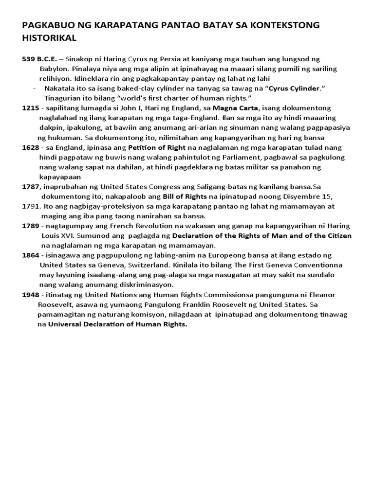 Pagkabuo NG Karapatang Pantao Batay Sa Kontekstong Historikal | PDF