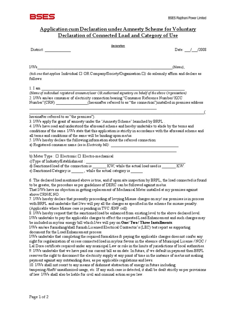 Amnesty Scheme Load Declaration Form | PDF | Identity Document | Justice